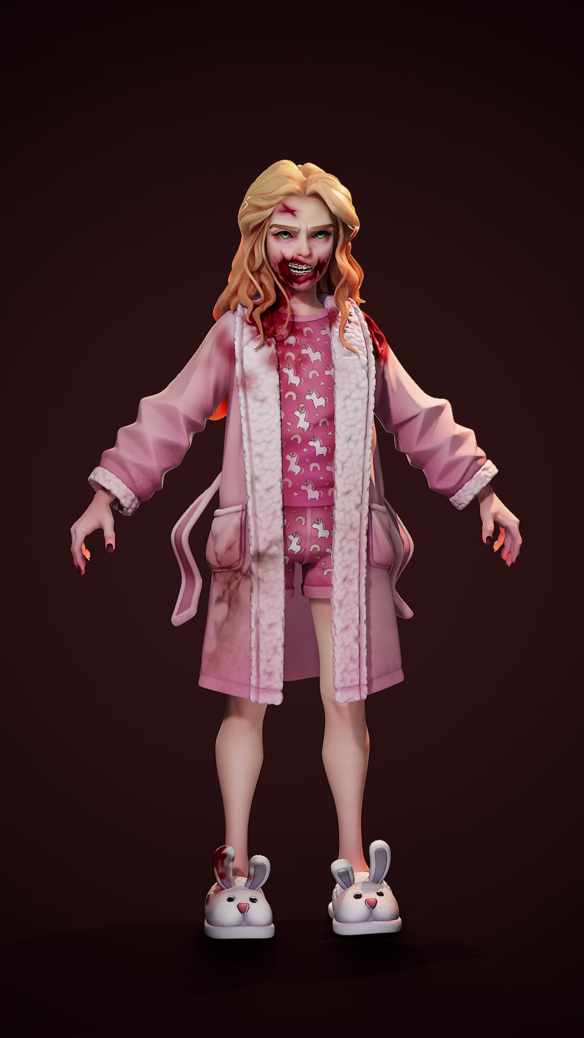 Zombie Girl Walking Pixelboom Girl In Blood At Night On Halloween,